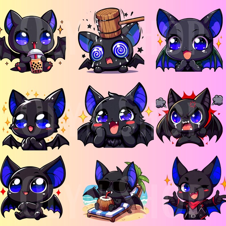 49 Black Bat EMOTES Blue Pack Whatsapp | Twitch | Discord | Youtube ...