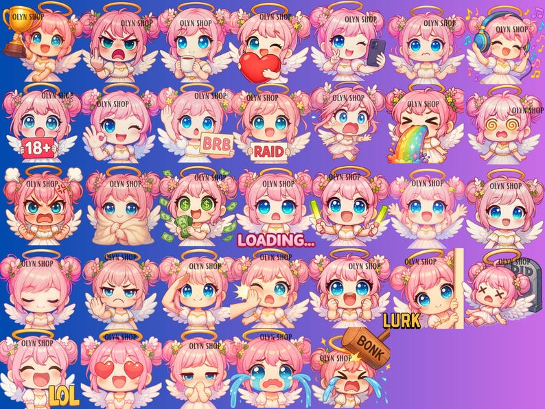 MEGA 68 Emote Emoji Bundle CHIBI ANGEL for Twitch, Discord, Kick ...