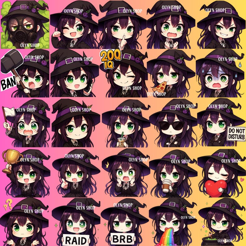 MEGA 60 Emote Emoji Bundle CHIBI Witch for Twitch, Discord, Kick ...