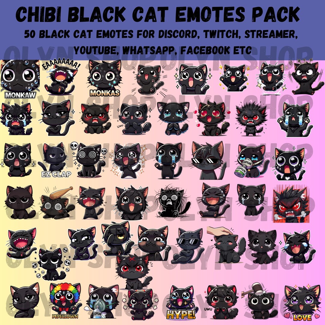 50 BLACK CAT EMOTES Pack Whatsapp | Twitch | Discord | Youtube ...