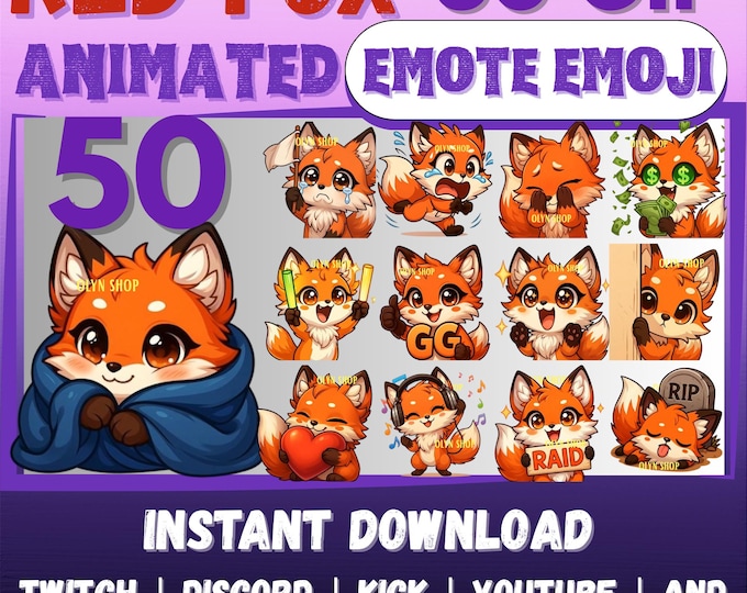 MEGA 50 Animated GIF Emote Emoji Bundle Red Fox for Twitch, Discord ...