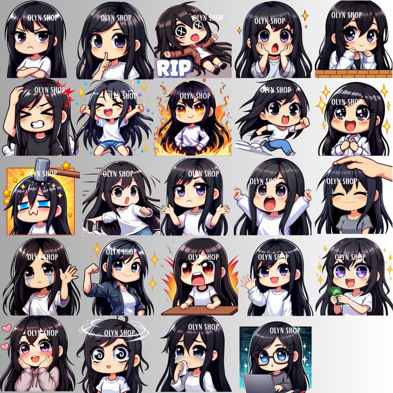 75x CHIBI Long Hair Girl EMOTES Pack Whatsapp | Twitch | Discord ...