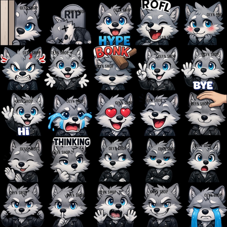 65 Chibi WOLF Emotes Emojis Pack for Twitch, Discord, Kick, Youtube ...