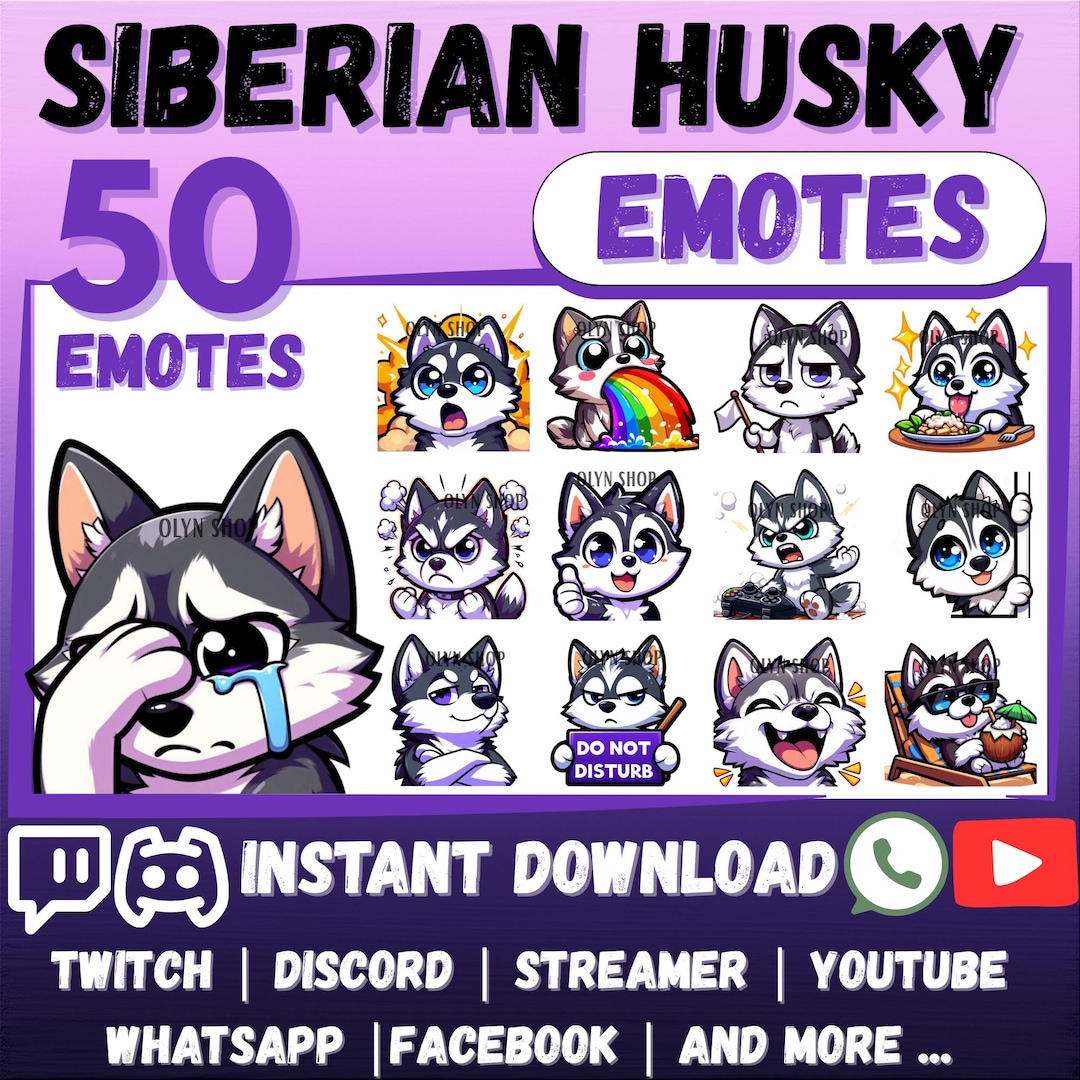 MEGA 50 Emote Emoji Bundle Siberian Husky for Twitch, Discord, Kick ...