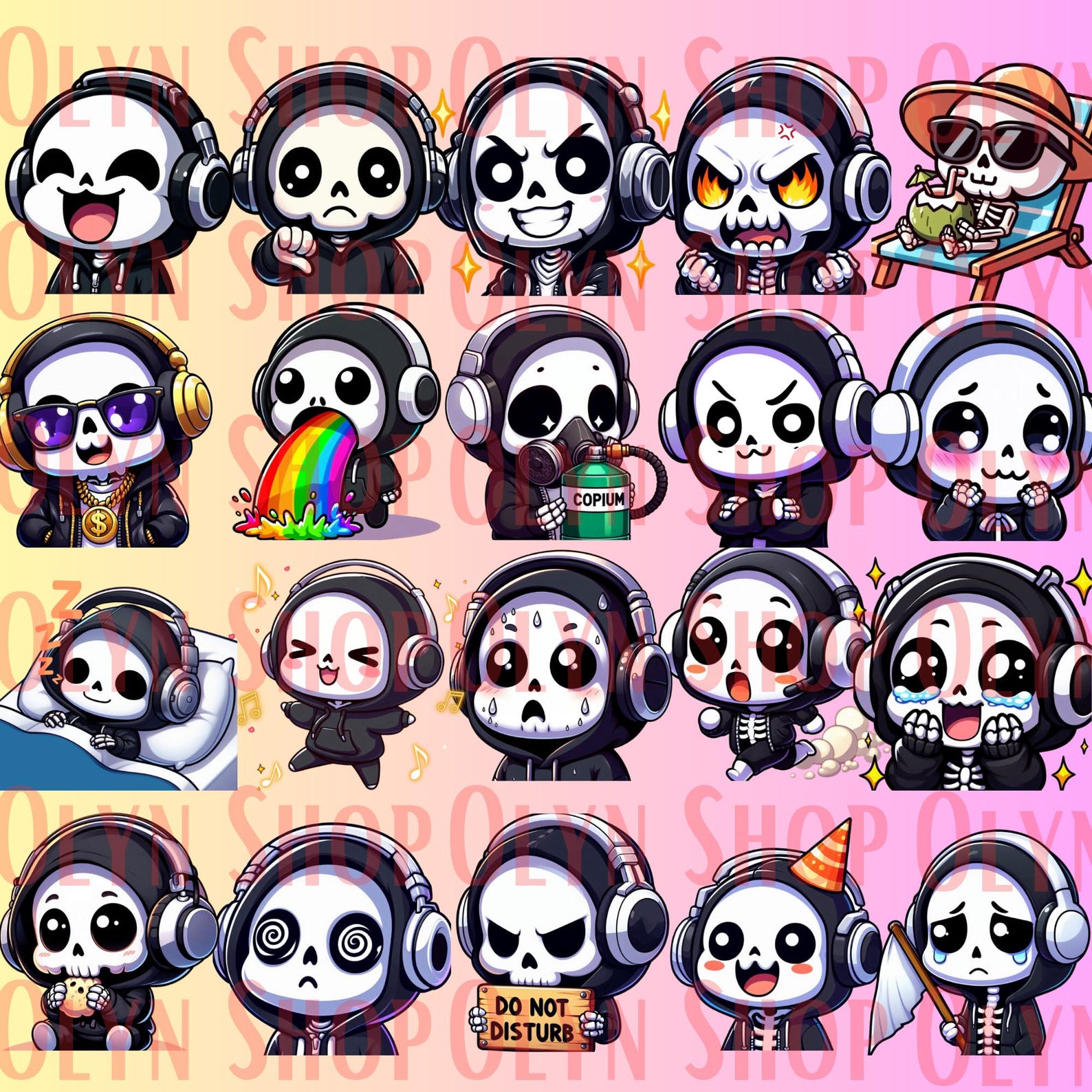 MEGA 79 Emote Emoji Bundle Chibi SKULL Gamer Skeleton for Twitch ...