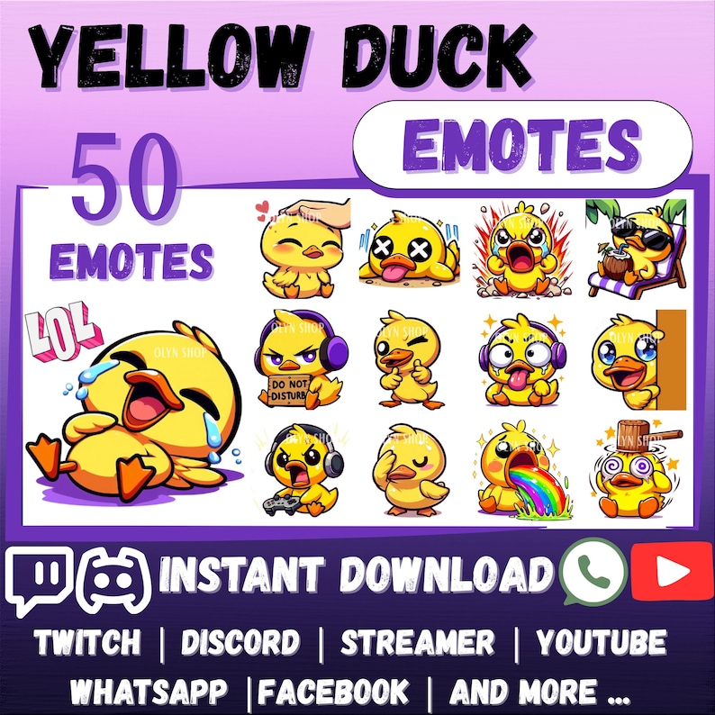 50x Yellow Duck Emote Emoji for Twitch, Discord, Kick, Youtube ...