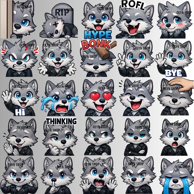 MEGA 65 Emote Emoji Bundle Chibi WOLF With Jacket for Twitch, Discord ...