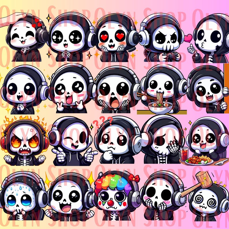 79 Chibi Skeleton Skull Emotes Mega Pack | Cute Twitch Emotes, Discord ...