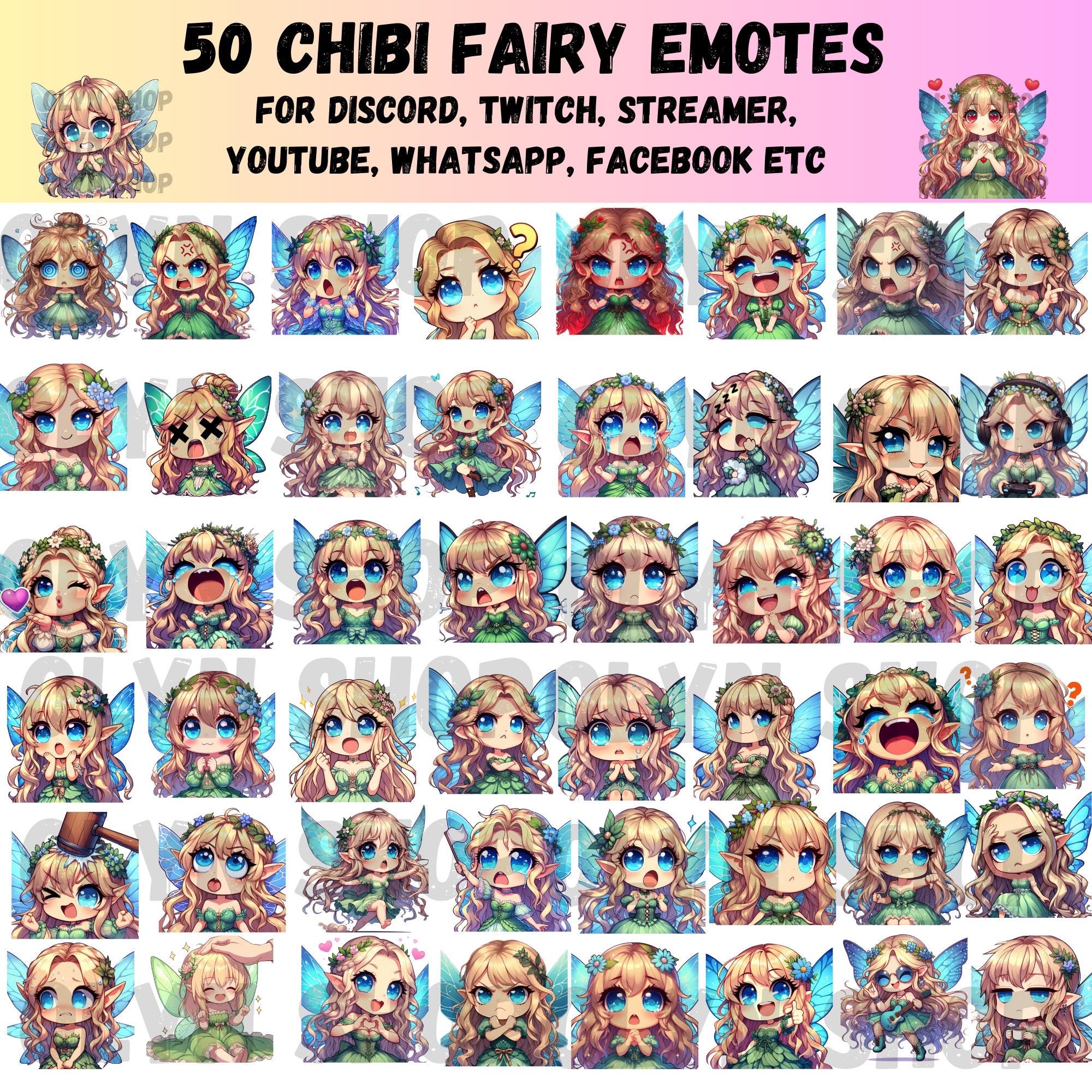 50 CHIBI FAIRY EMOTES Pack Whatsapp | Twitch | Discord | Youtube ...
