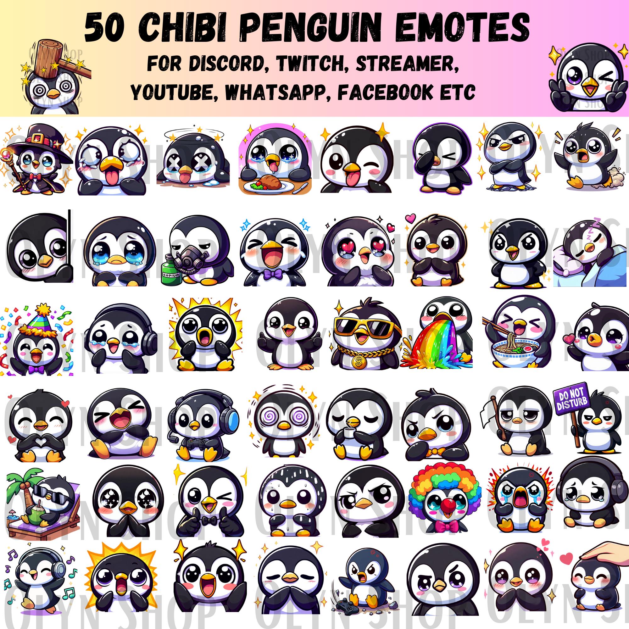 MEGA 50 Emote Emoji Bundle PENGUIN for Twitch, Discord, Kick, Youtube ...