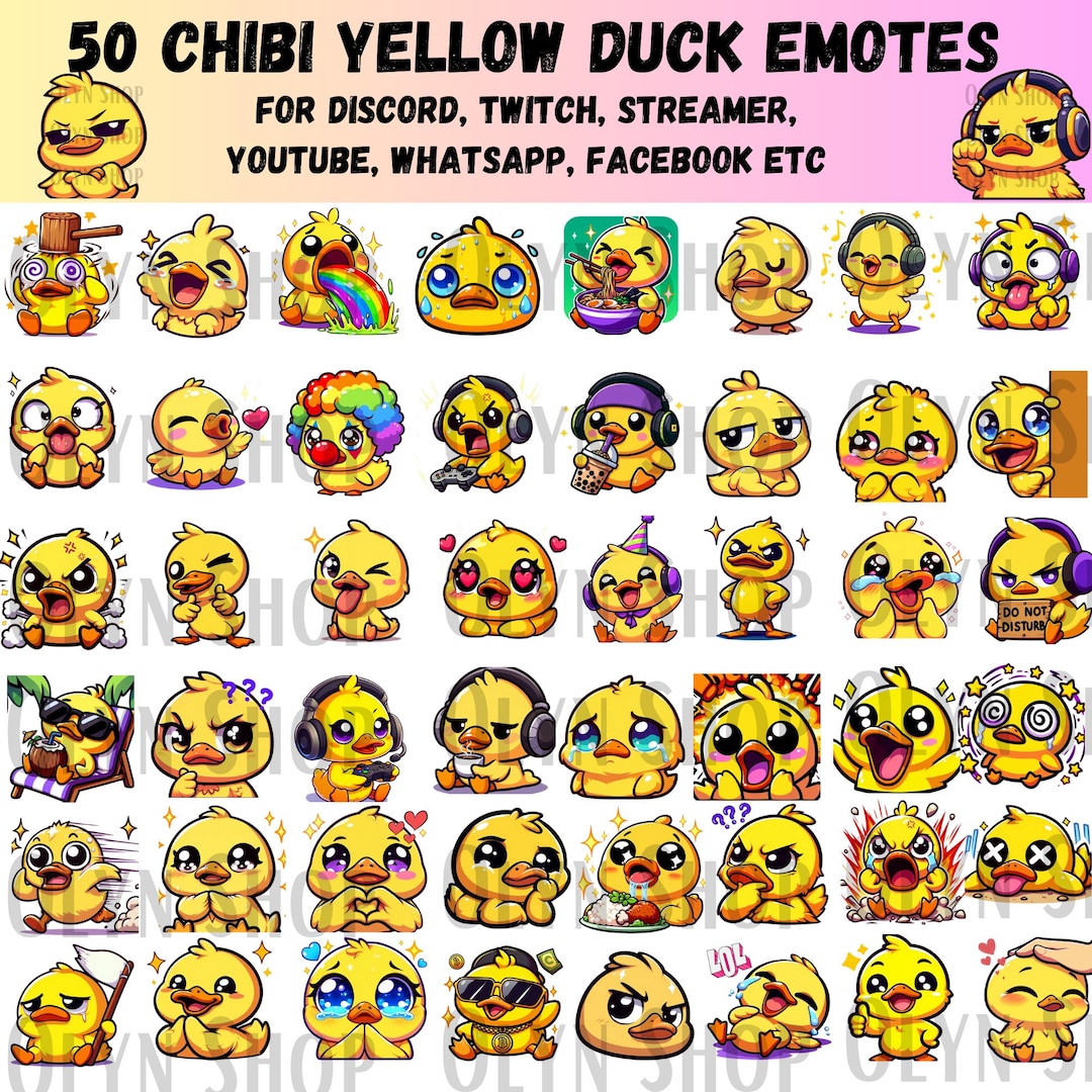 50 Yellow Duck EMOTES Pack Whatsapp | Twitch | Discord | Youtube ...