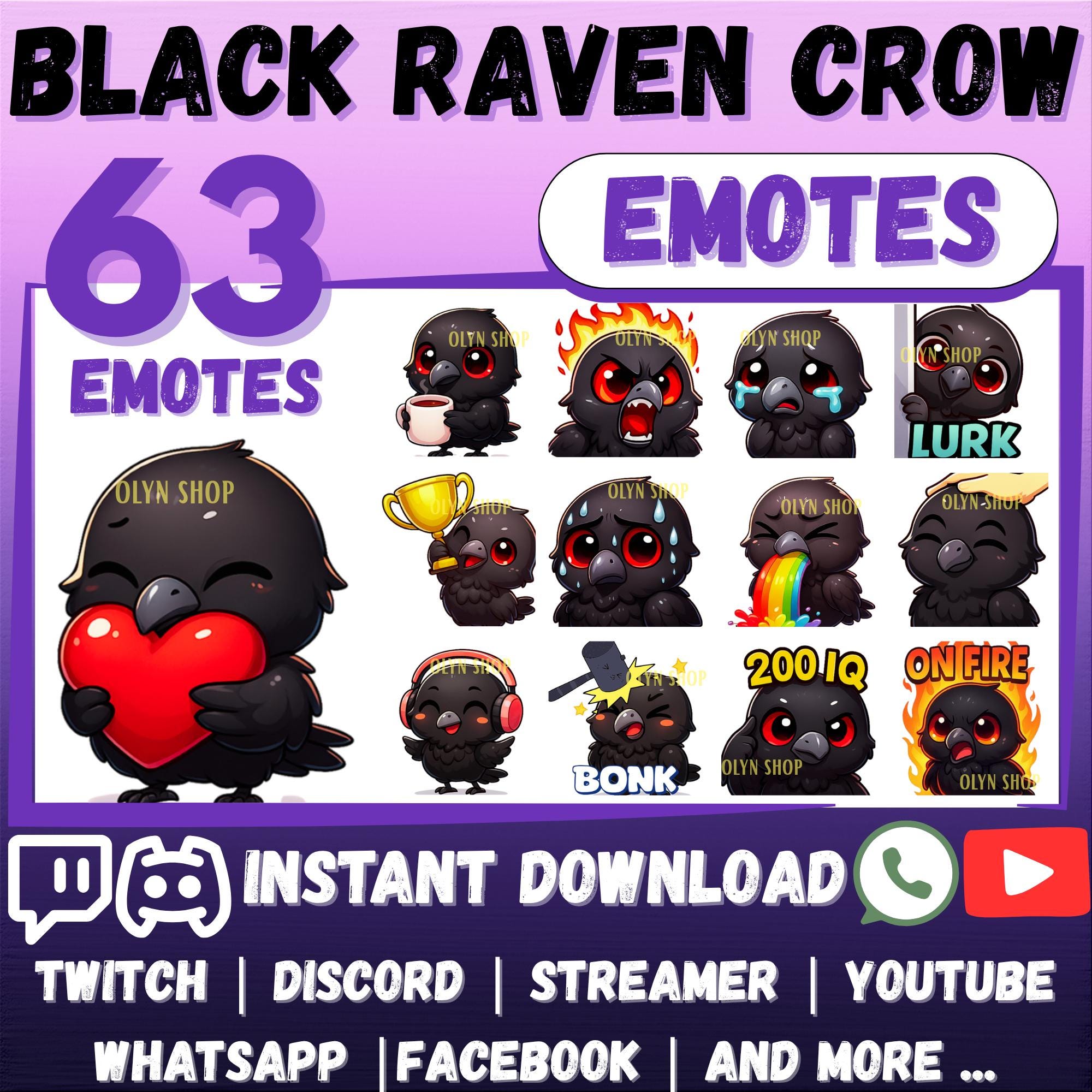 MEGA 63 Emote Emoji Bundle Chibi Black Raven - Crow Emote Emoji for ...
