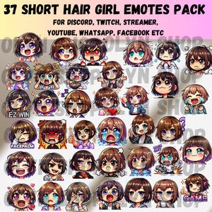 37x CHIBI Short Hair Girl EMOTES Pack Whatsapp | Twitch | Discord ...