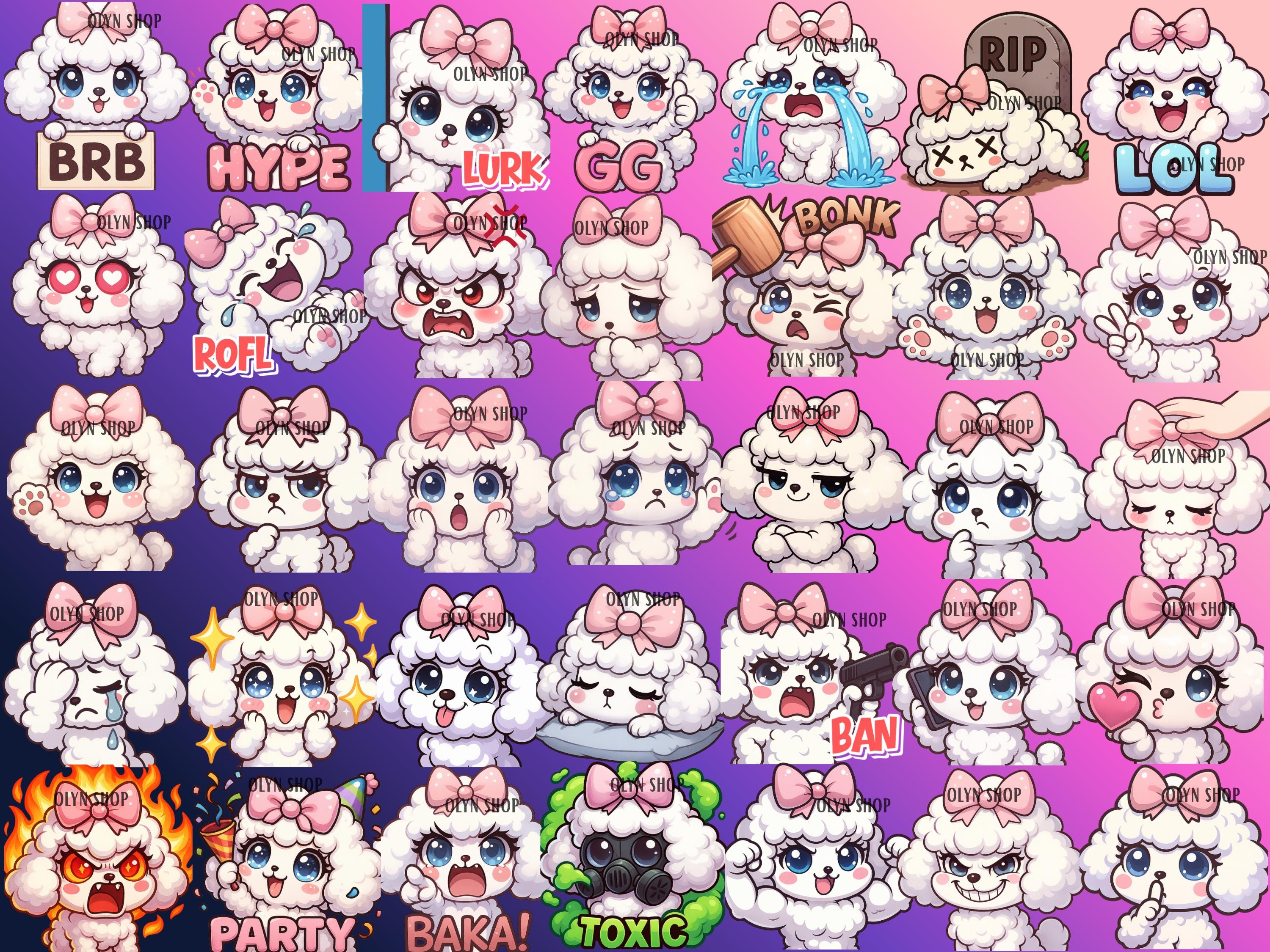 MEGA 67 Emote Emoji Bundle White Poodle for Whatsapp | Twitch | Discord ...