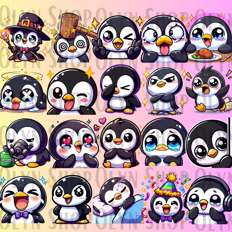MEGA 50 Emote Emoji Bundle PENGUIN for Twitch, Discord, Kick, Youtube ...