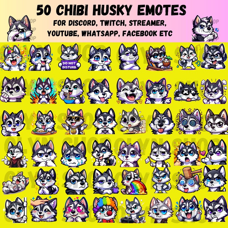50 Siberian Husky EMOTES Pack Whatsapp | Twitch | Discord | Youtube ...