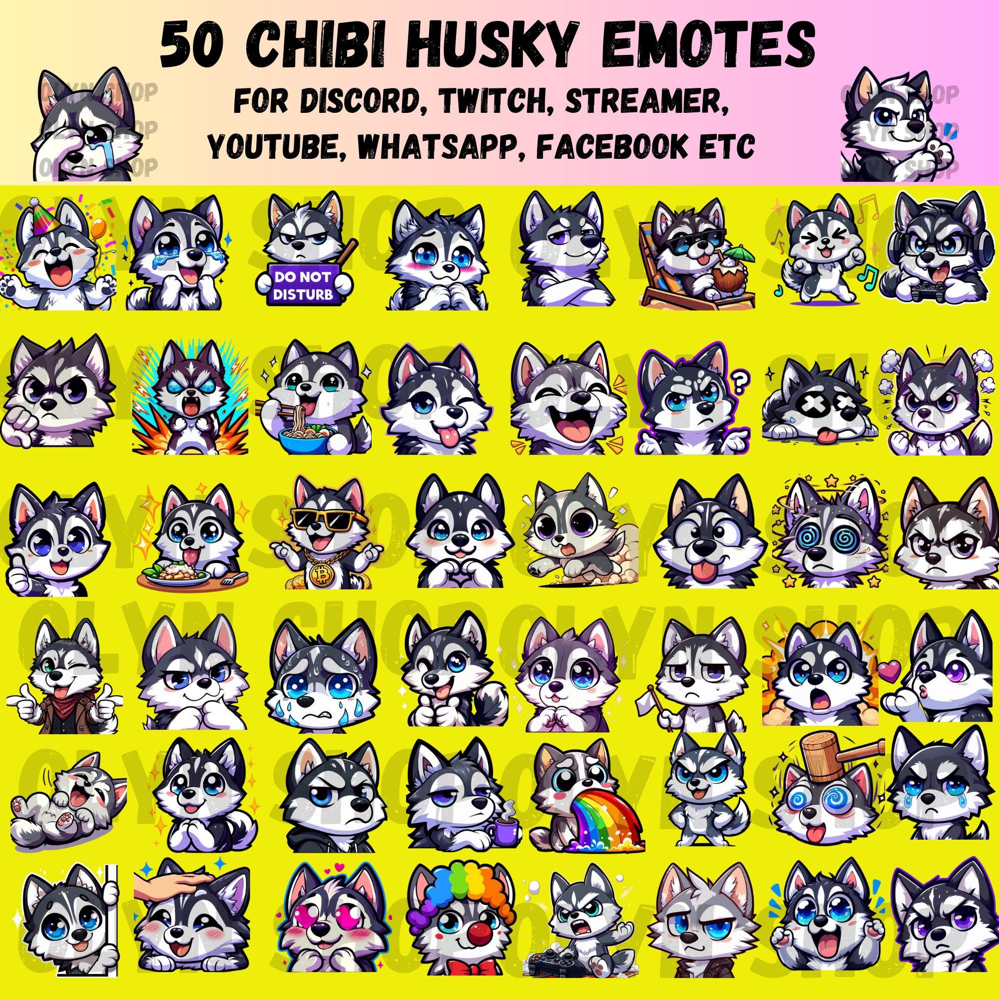 50 Siberian Husky EMOTES Pack Whatsapp | Twitch | Discord | Youtube ...