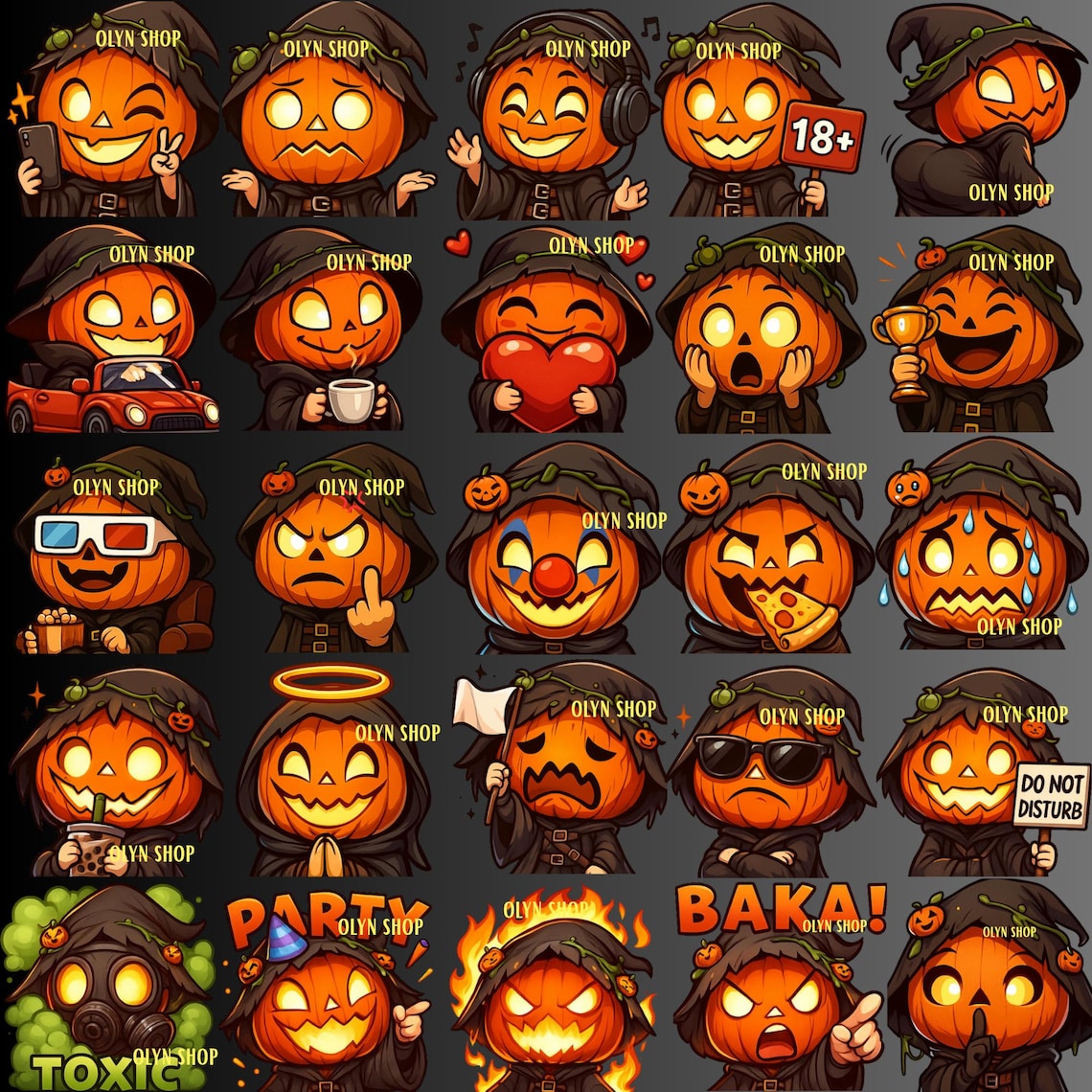 MEGA 58 Emote Emoji Bundle Halloween Pumpkin for Twitch, Discord, Kick ...