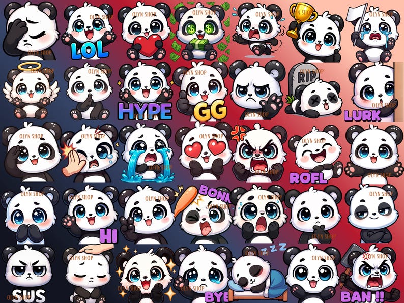 MEGA 69 Emote Emoji Bundle PANDA Premium Pack for Twitch, Discord, Kick ...