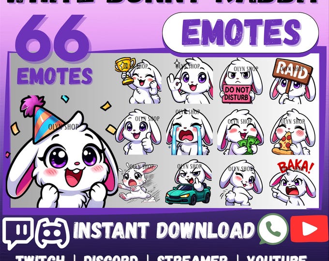 BUNNY EMOTES (9) | Twitch | Discord | Youtube | Streaming | Cute Kawaii ...