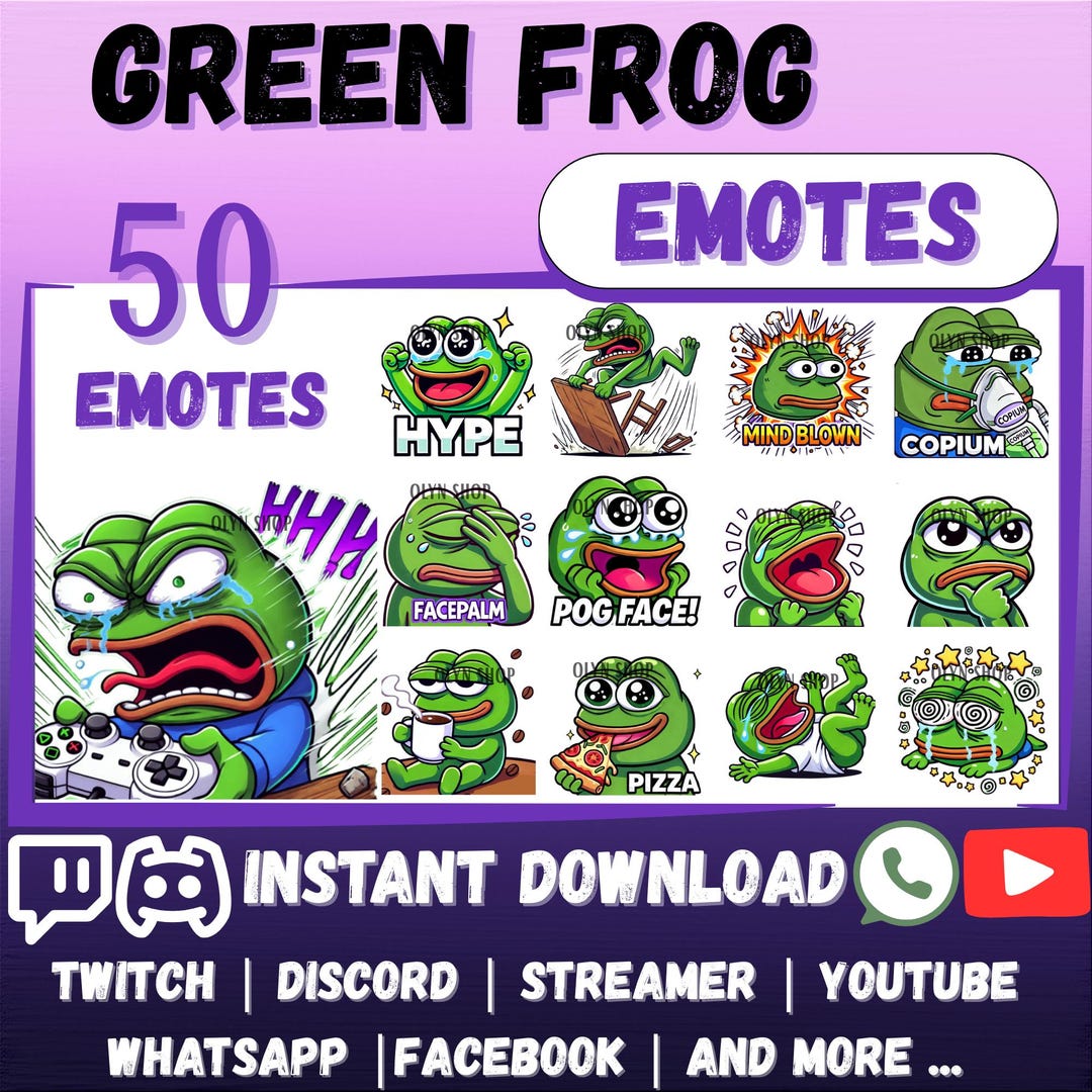 MEGA 50 Emote Emoji Bundle Meme Frog for Whatsapp | Twitch | Discord ...