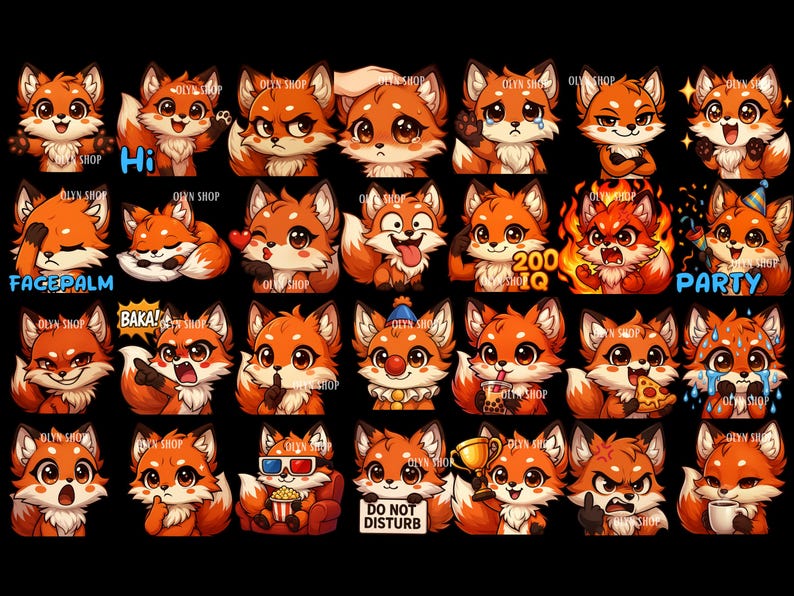 MEGA 63 Emote Emoji Bundle Chibi Red Fox for Twitch, Discord, Kick ...