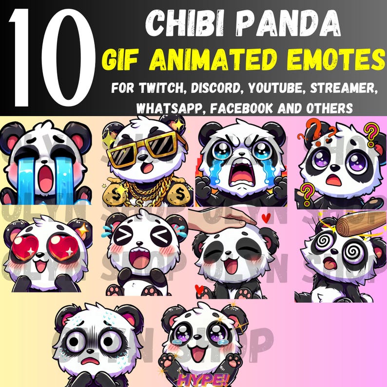 10x Chibi PANDA ANIMATED Gif Emote Emoji Pack for Twitch, Discord, Kick ...