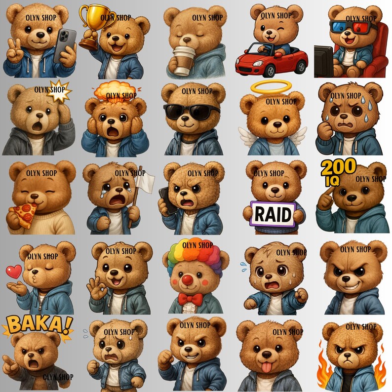 MEGA 61 Emote Emoji Bundle TEDDY BEAR for Whatsapp | Twitch | Discord ...