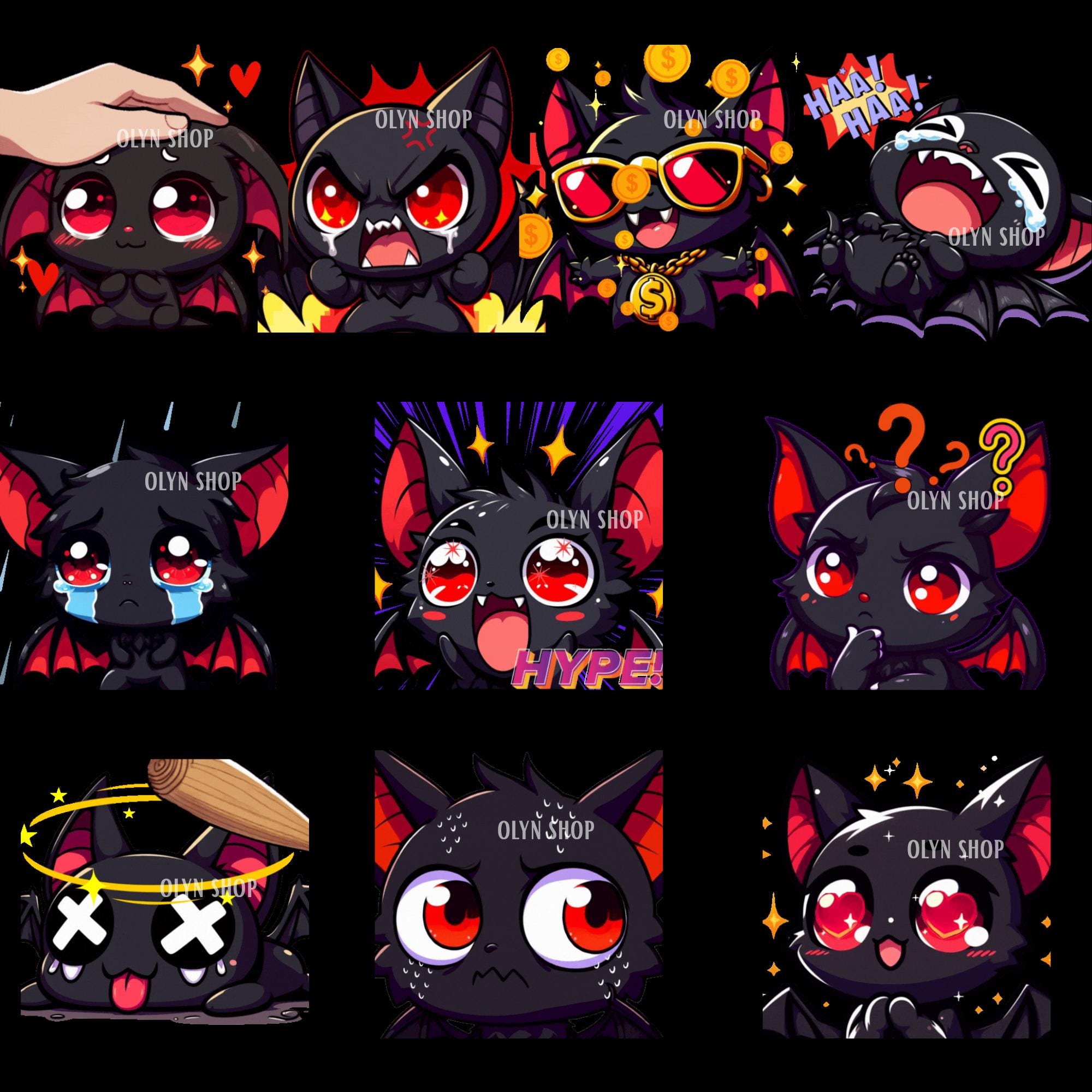 10x BLACK BAT ANIMATED Gif Emotes Pack for Twitch, Discord, Kick ...