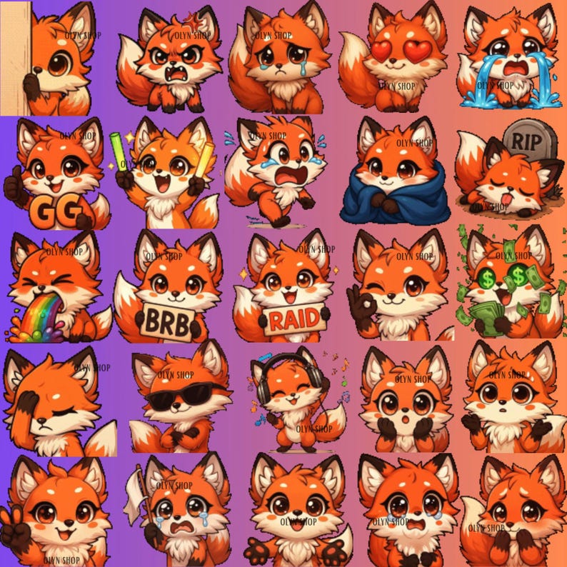 50 Red Fox Animated GIF Emotes Emojis Pack for Twitch, Discord, Kick ...