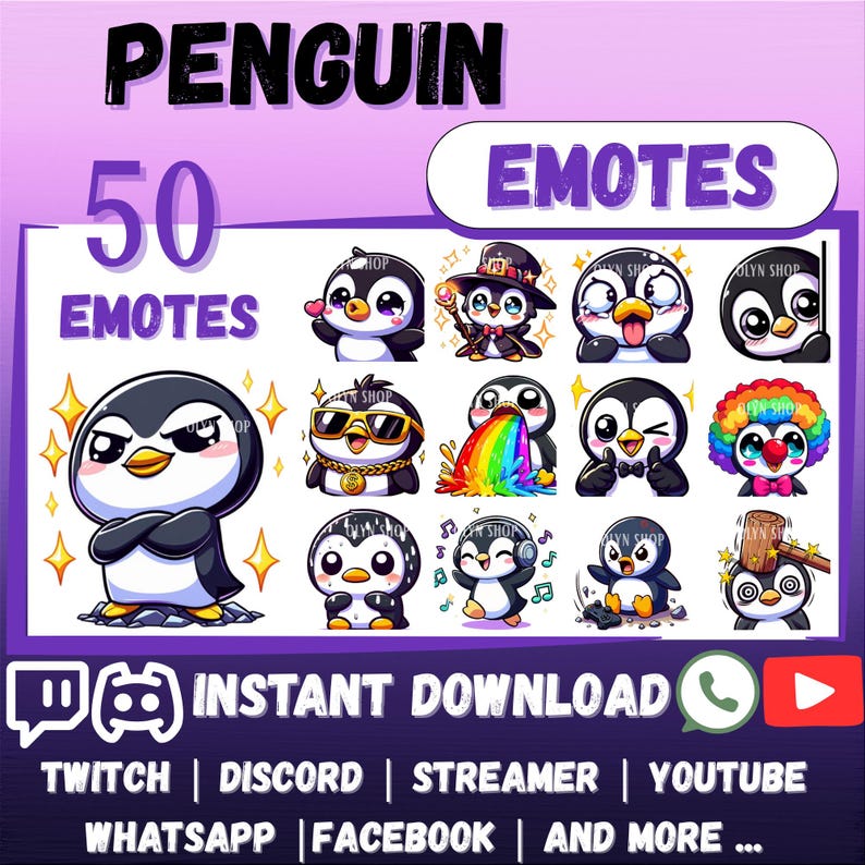MEGA 50 Emote Emoji Bundle PENGUIN for Twitch, Discord, Kick, Youtube ...