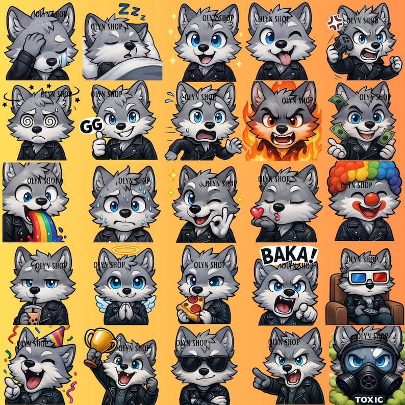 65 Chibi WOLF Emotes Emojis Pack for Twitch, Discord, Kick, Youtube ...