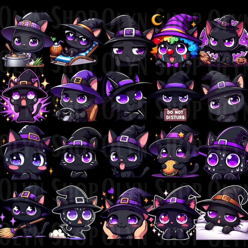 MEGA 58 Emote Emoji Bundle Chibi Witch BLACK CAT for Twitch, Discord ...