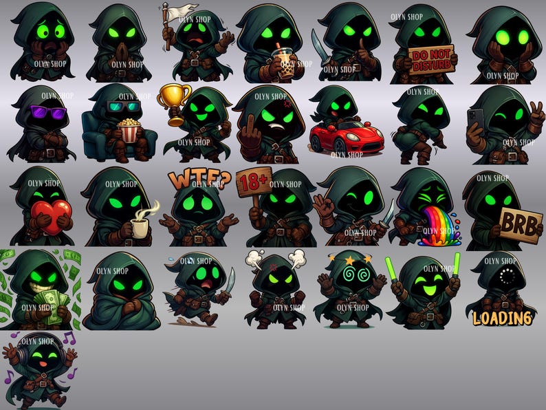 MEGA 64 Emote Emoji Bundle Chibi Rogue Assassin for Whatsapp | Twitch ...