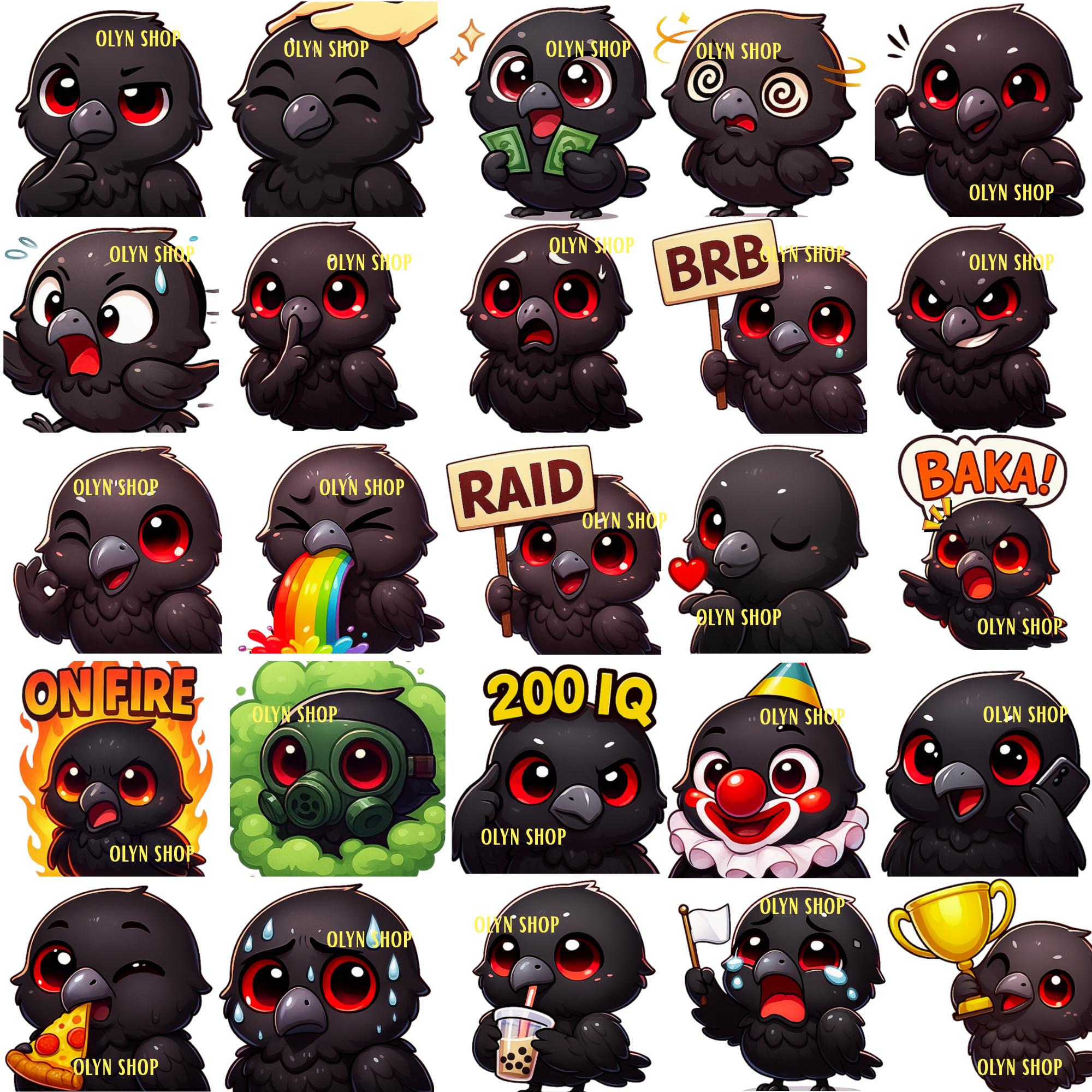 MEGA 63 Emote Emoji Bundle Chibi Black Raven - Crow Emote Emoji for ...