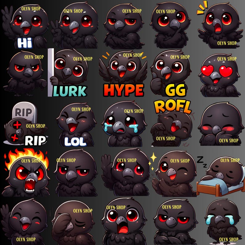 MEGA 63 Emote Emoji Bundle Chibi Black Raven - Crow Emote Emoji for ...