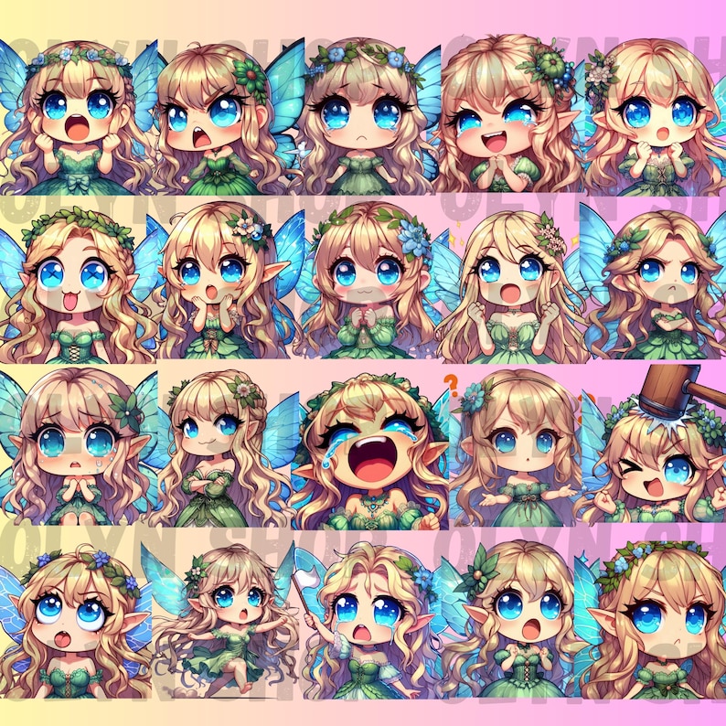 MEGA 50 Emote Emoji Bundle CHIBI FAIRY for Twitch, Discord, Kick ...