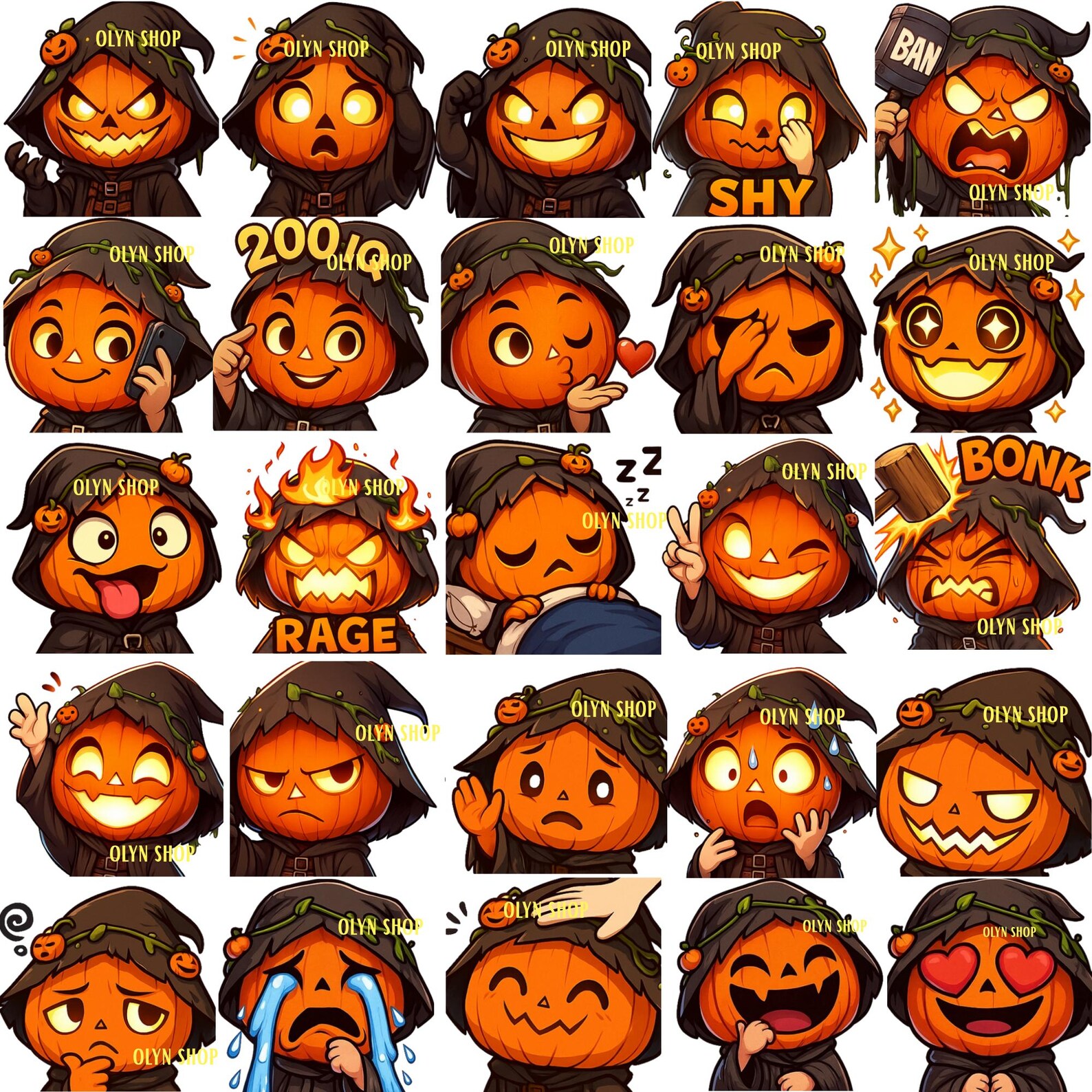 MEGA 58 Emote Emoji Bundle Halloween Pumpkin for Twitch, Discord, Kick ...