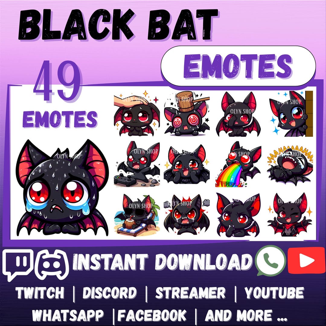 49x Chibi Black Bat Red Eyes Emote Emoji Pack Whatsapp | Twitch ...