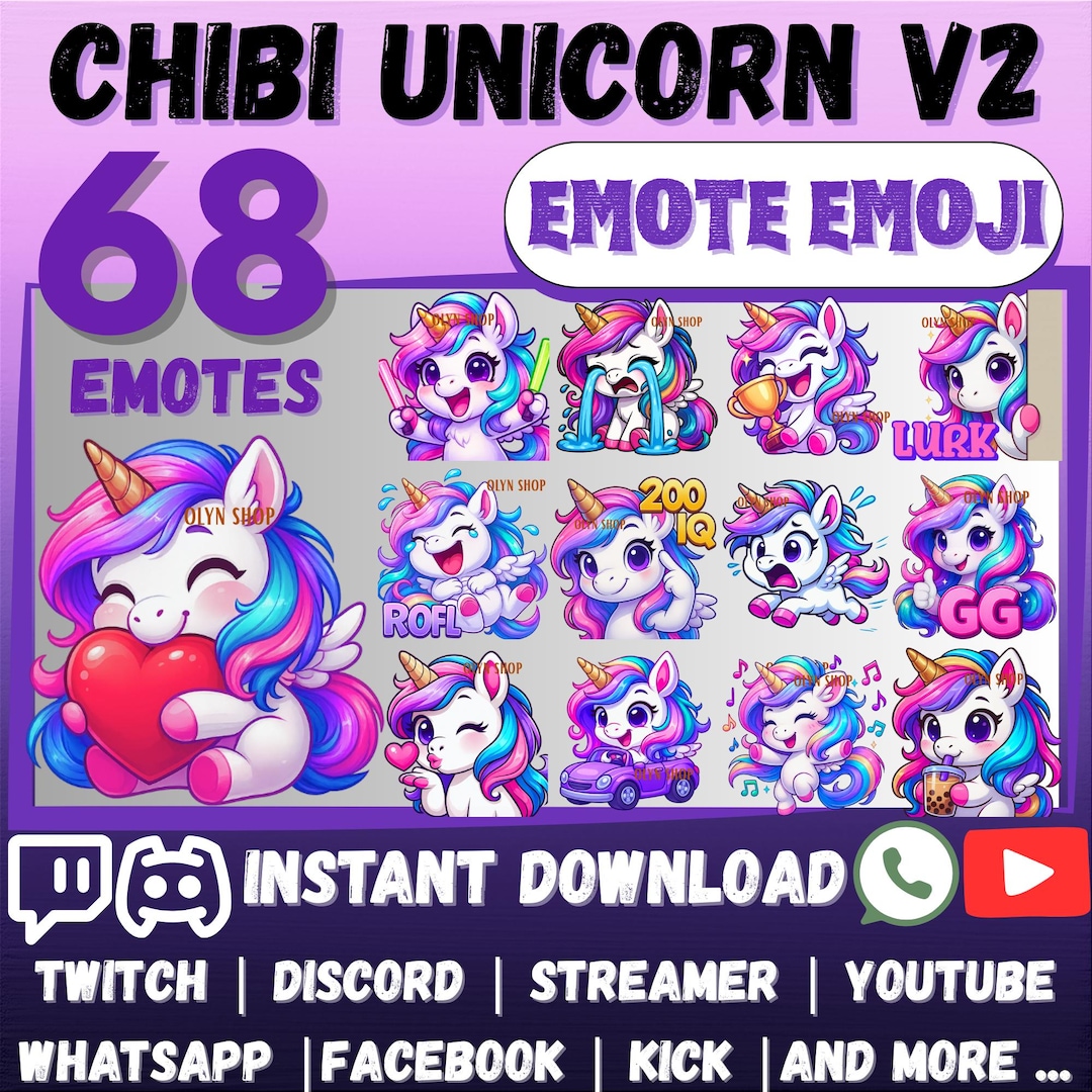 MEGA 68 Emote Emoji Bundle CHIBI Kawaii EINHORN Pegasus Whatsapp ...