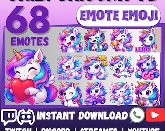 MEGA 68 Emote Emoji Bundle CHIBI Kawaii UNICORN Whatsapp | Twitch ...
