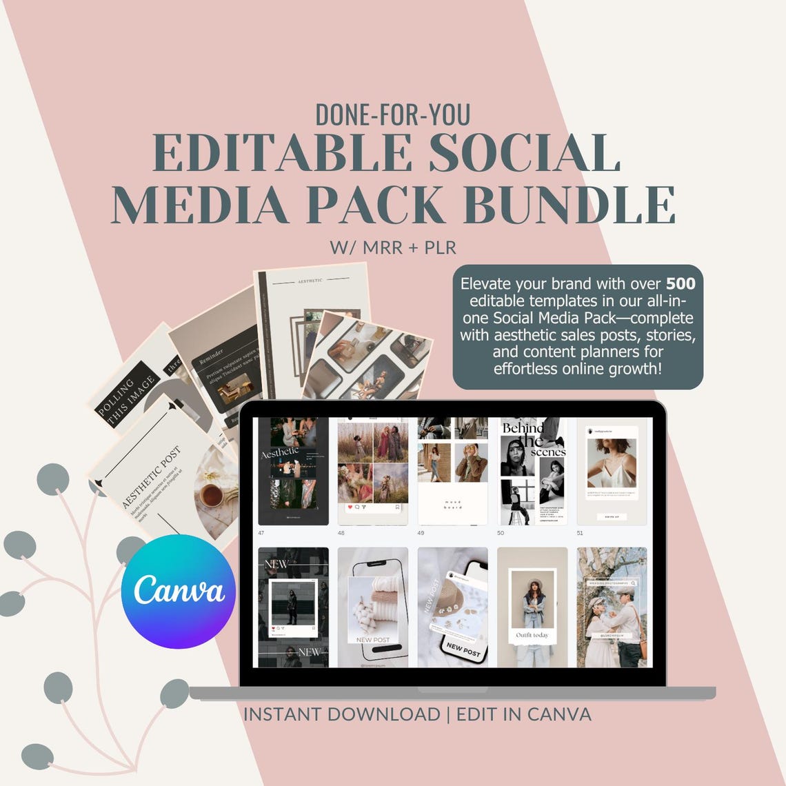 Editable Social Media Pack Bundle With MRR & PLR, Made in Canva ...
