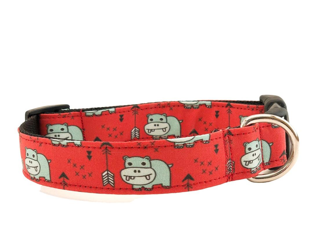 Hippo Dog Collar / Hippos and Arrows / Martingale or Buckle / Red ...