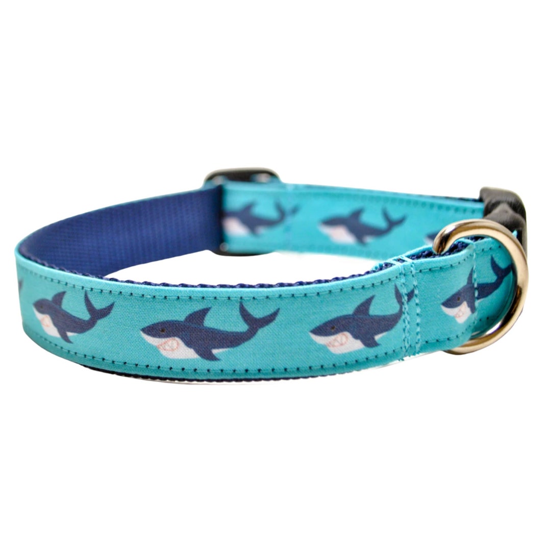 Teal Blue Shark Dog Collar / Shark Attack in Teal / Martingale or ...