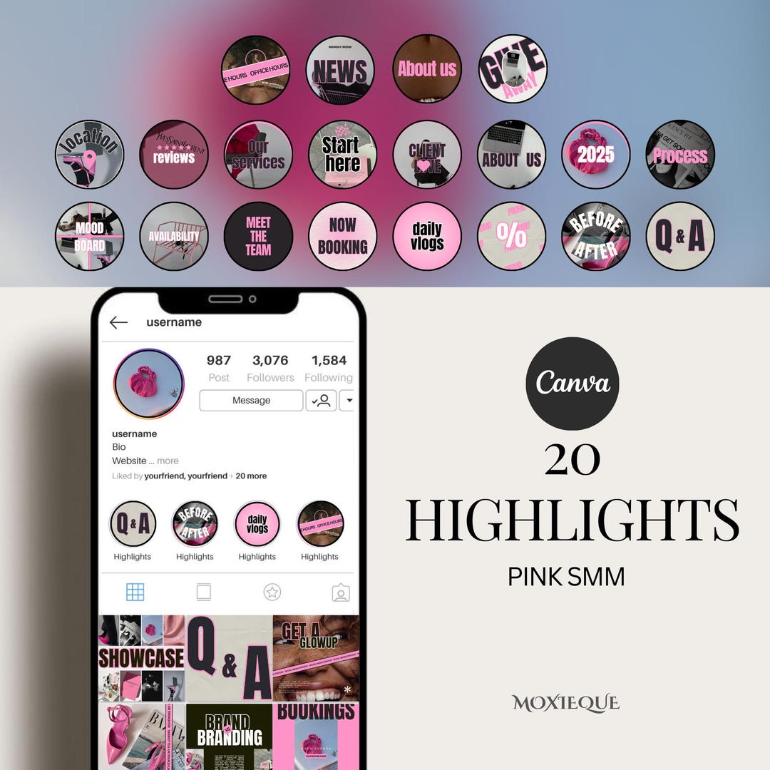 Pink Instagram Highlight Covers: Social Media Templates for Canva ...