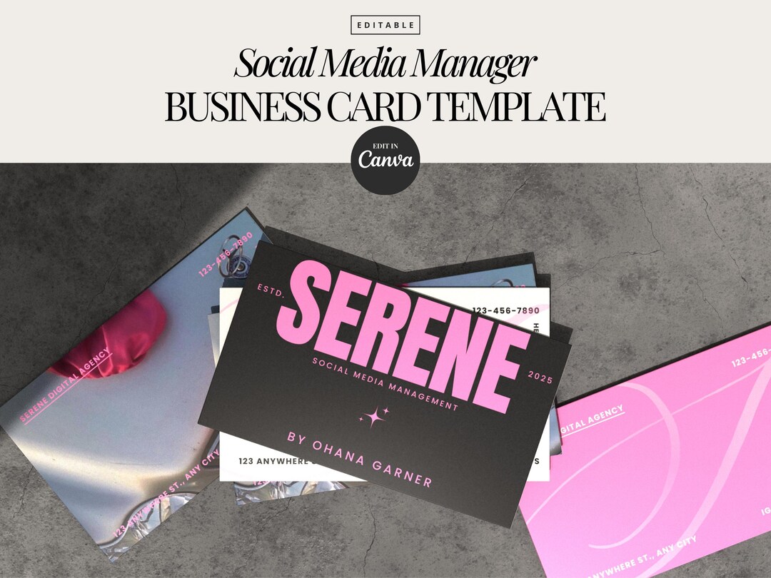 Pink Social Media Manager Business Card Template (canva Editable) - Etsy
