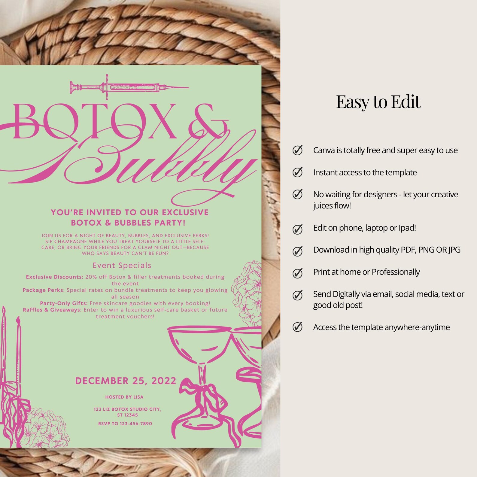 Botox Party Invite, Skin Clinic Special Flyer, Spa Flyer Template ...