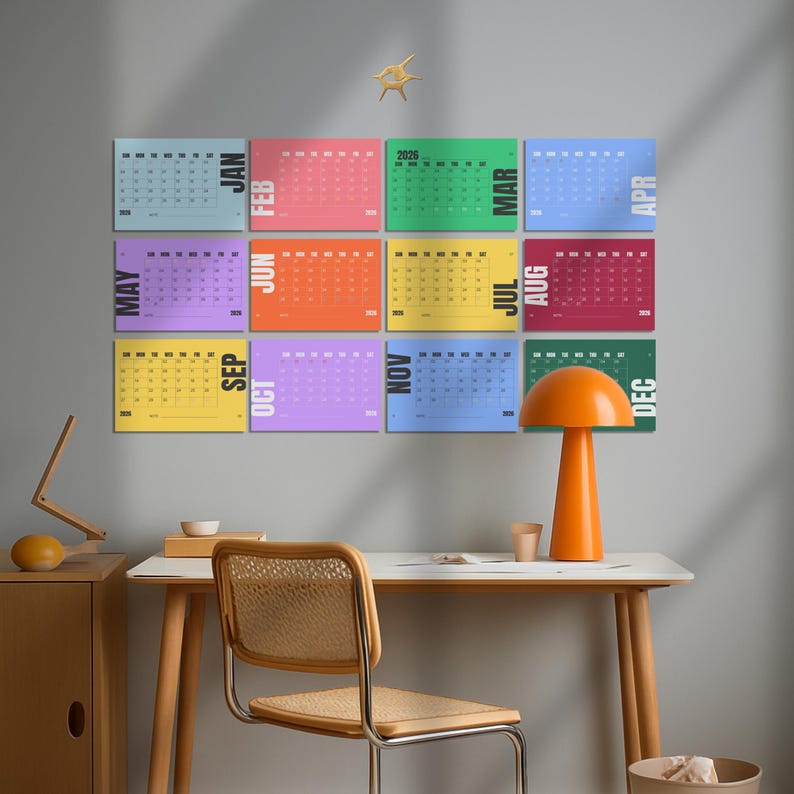 Modern 2026 Digital Calendar, Bold and Bright Monthly Wall Planner ...