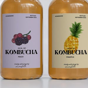 Personalized Kombucha Labels Editable in Canva - Printable Kombucha ...