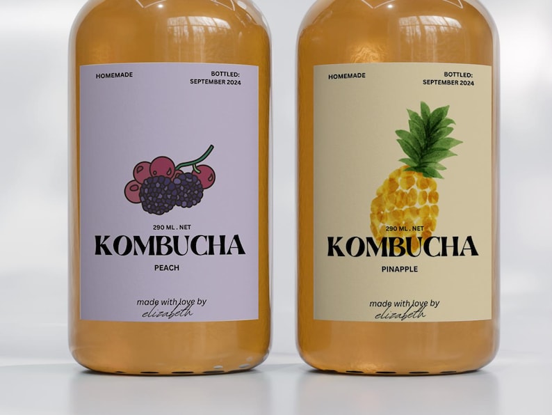 Personalized Kombucha Labels Editable in Canva - Printable Kombucha ...